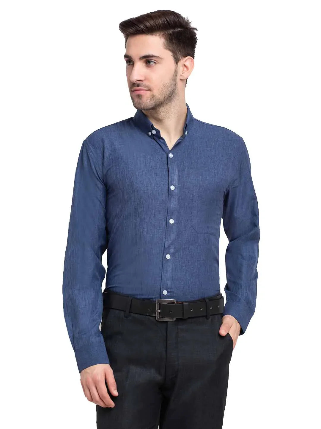 Jainish Teal Men's Button Down Collar Cotton Formal Shirt ( SF 785Teal