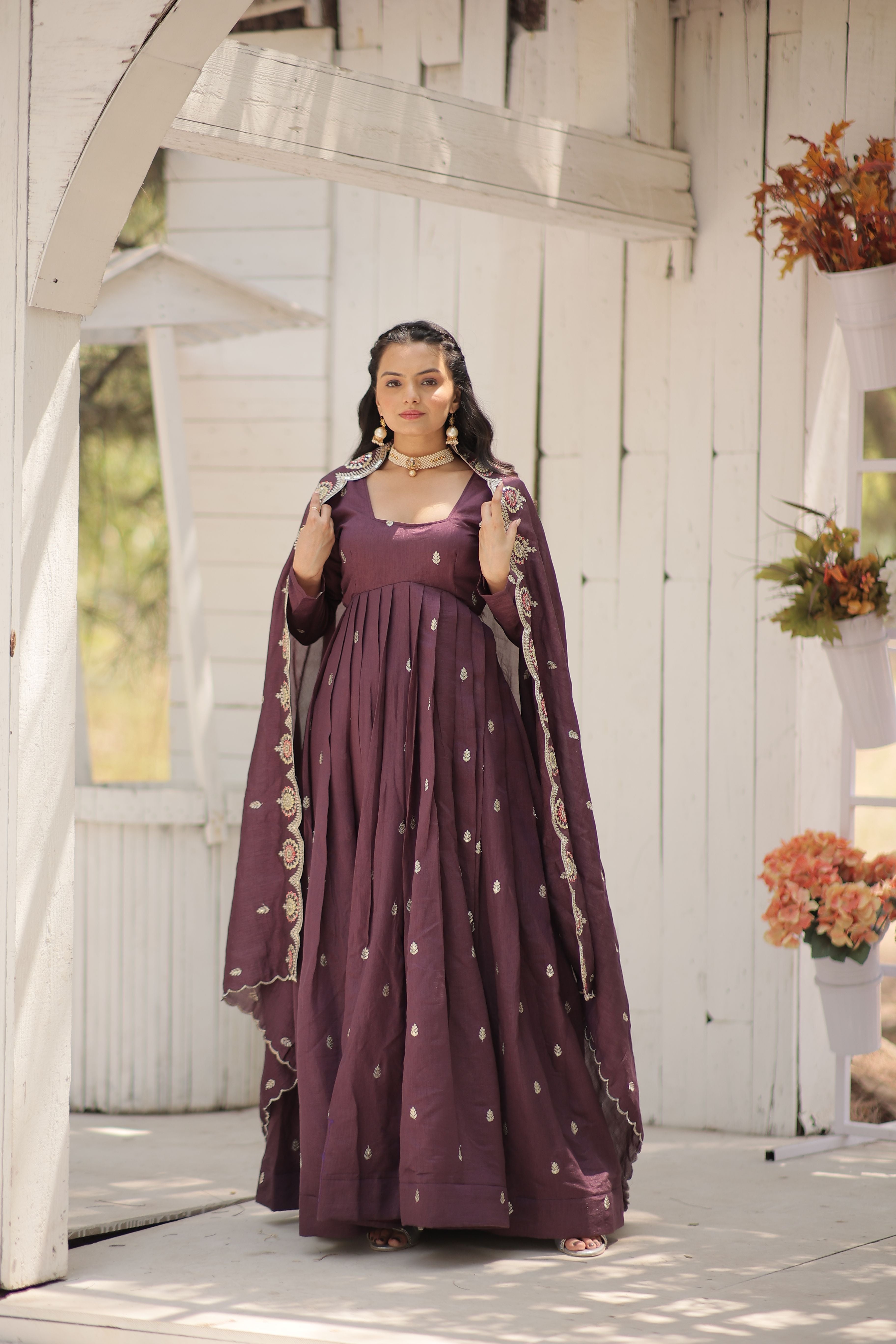 Aastha Onion Cotton with Gown fabric Vichitra Shimmer